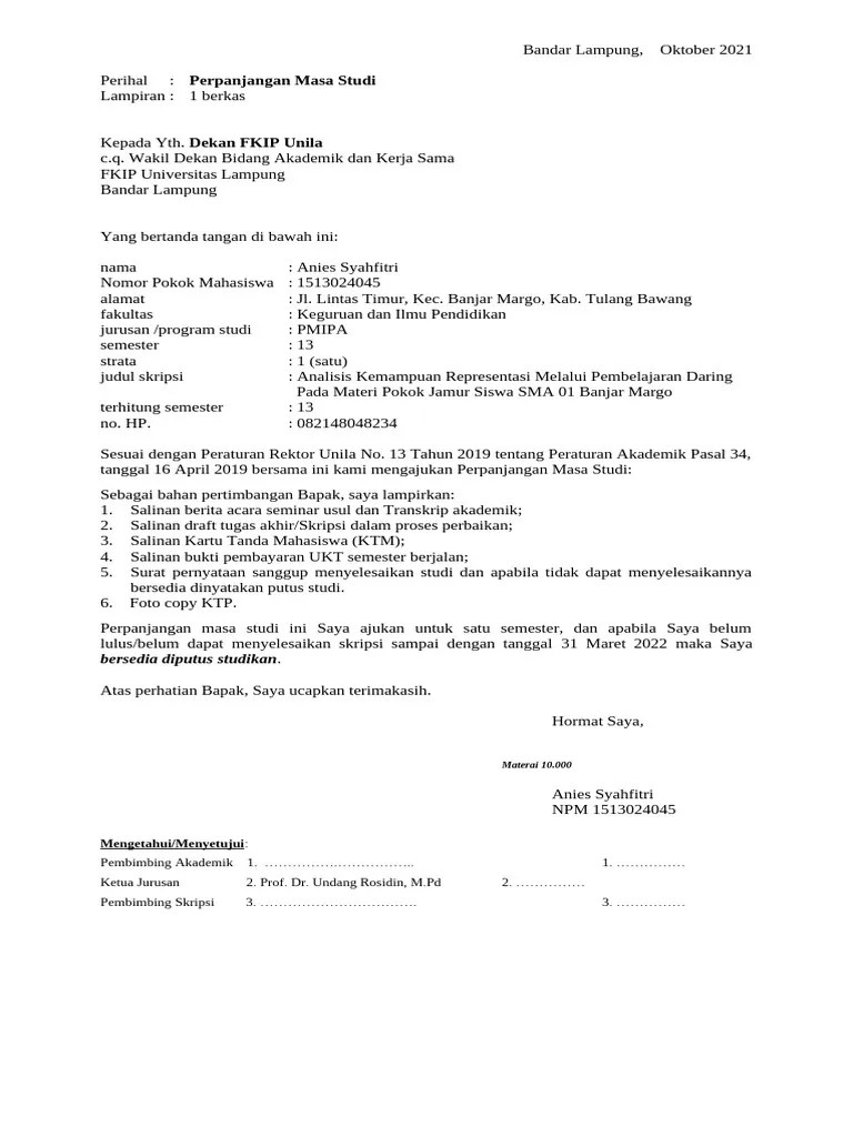 Contoh Surat Permohonan Perpanjangan Studi Pdf