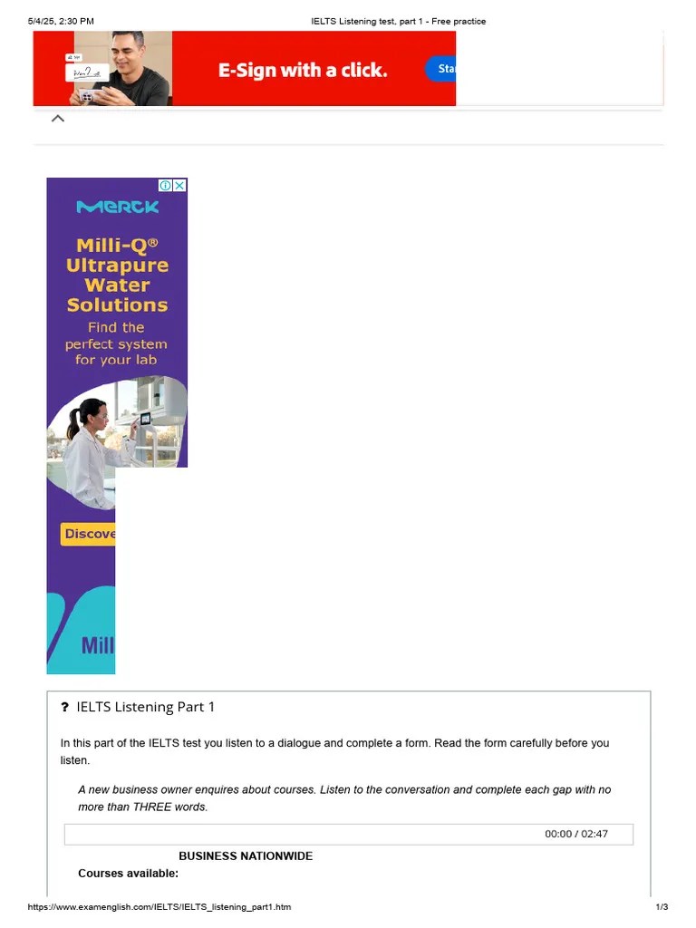 Ielts Listening Test Part 1 Free Practice Pdf International