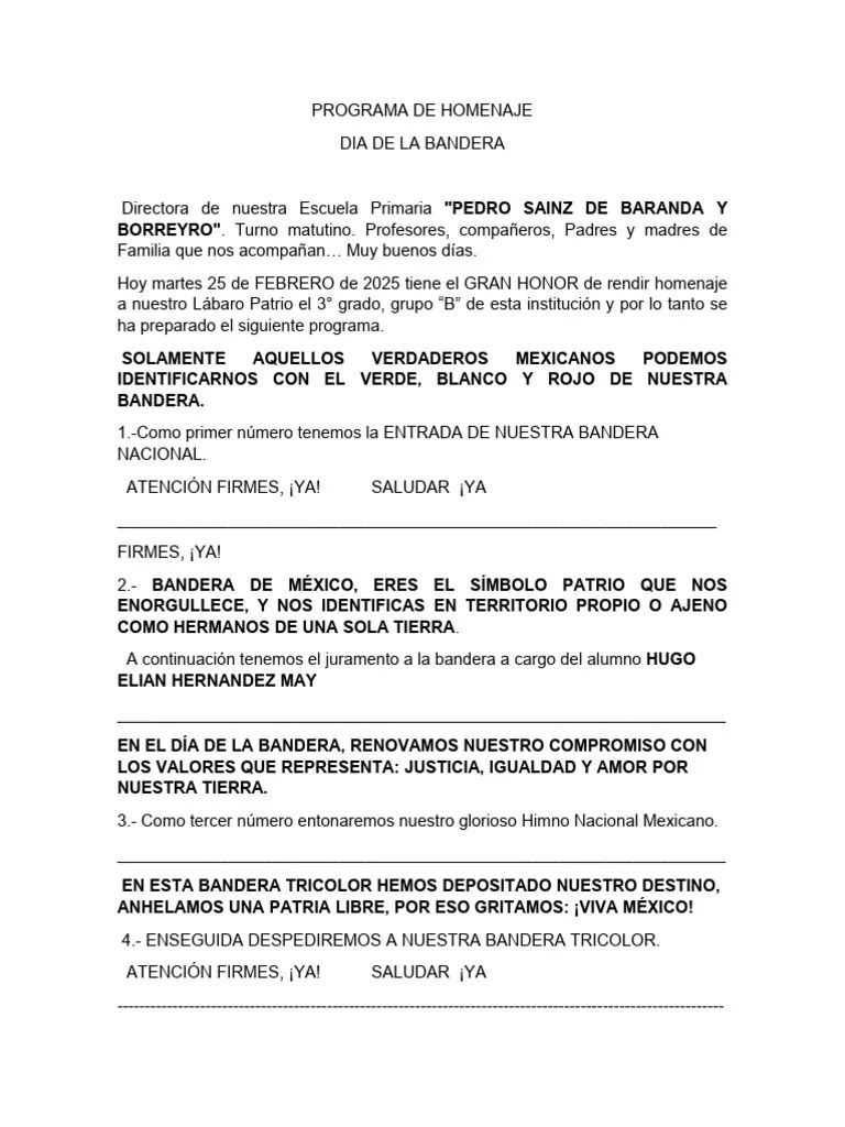 Programa De Homenaje 24 De Febrero Nuevo Pdf