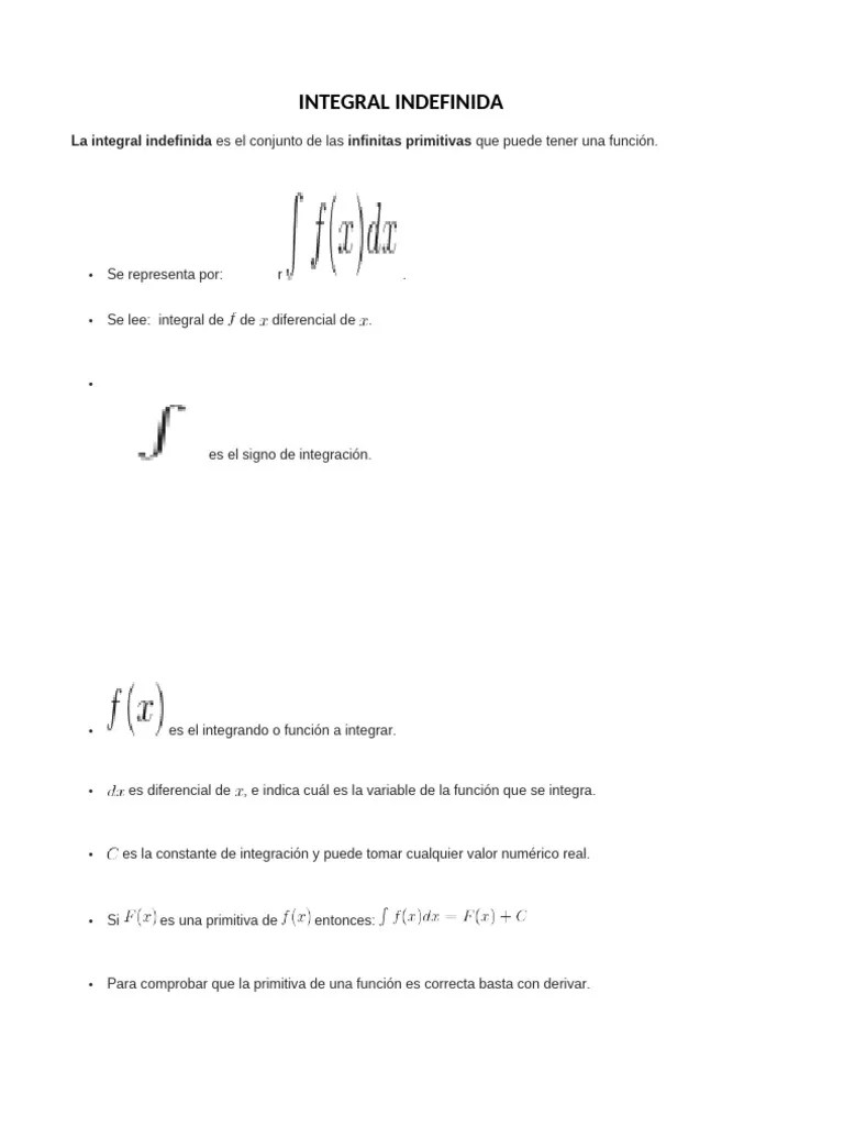 Integral Indefinida Propiedades Ejercicios Resueltos Pdf
