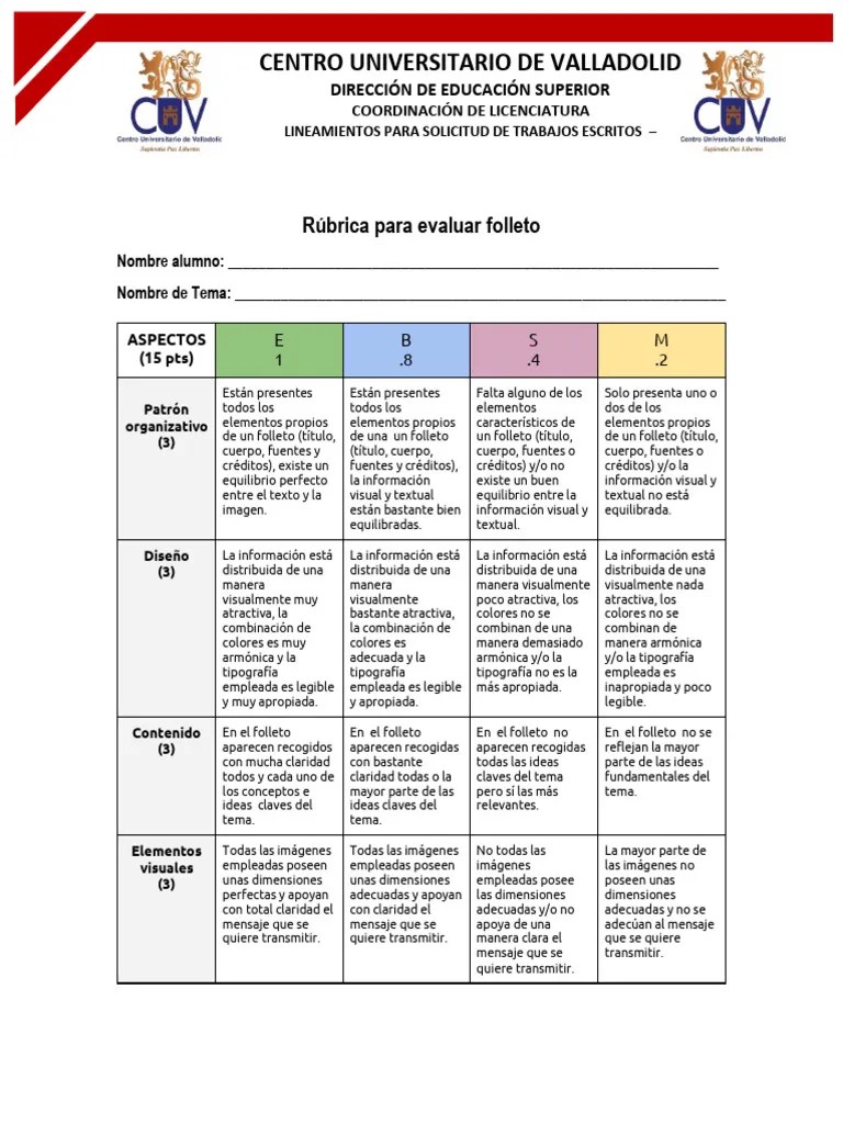 Rúbrica Para Evaluar Folletos Pdf Comunicación Humana