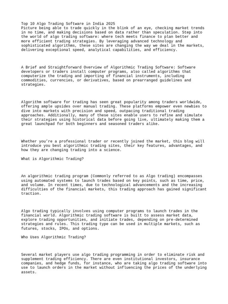 Top Algo Trading Software In India 2025 Pdf Algorithmic Trading