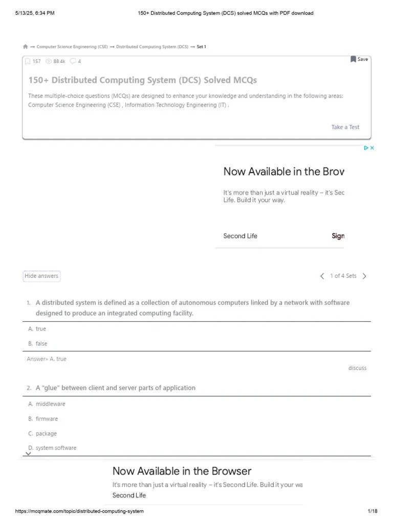 150 Distributed Computing System Dcs Solved Mcqs With Pdf Download