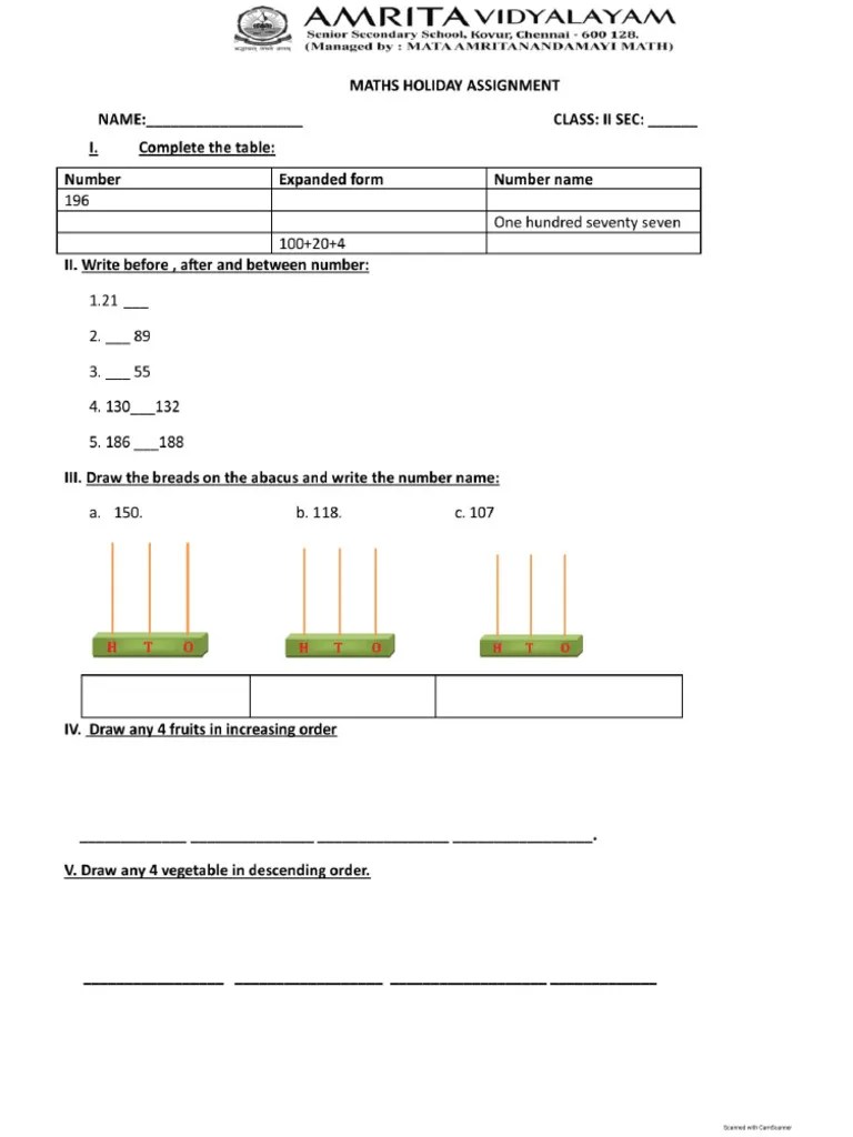Holiday Assignment Maths Pdf