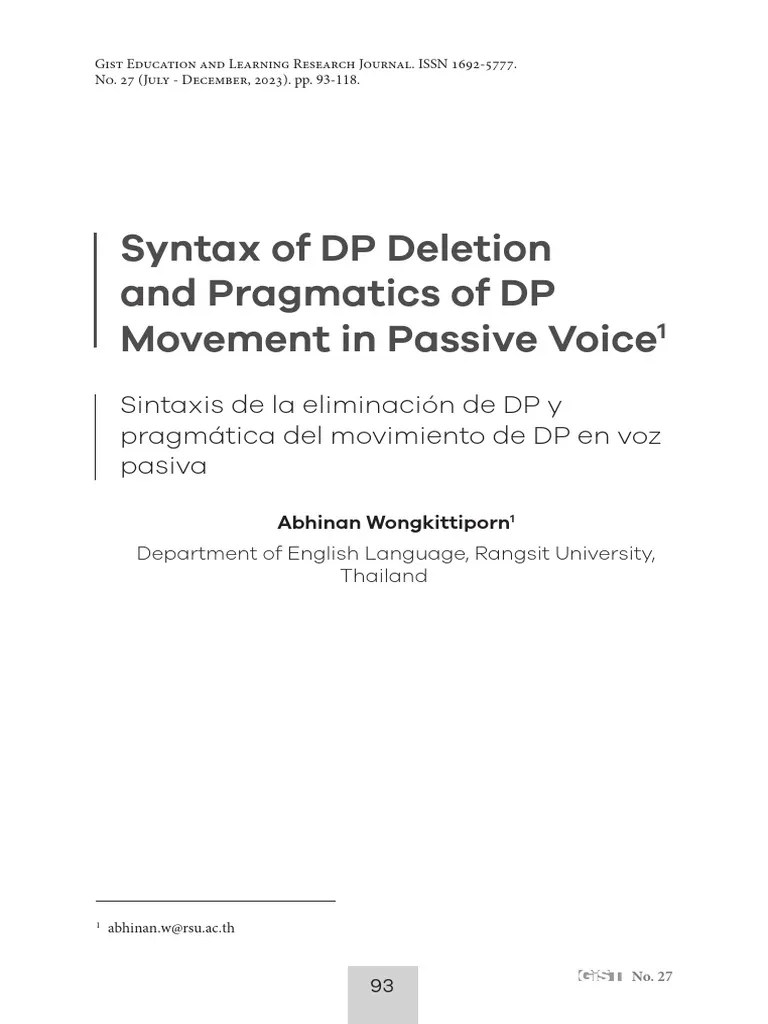 Syntax Of Dp Deletion And Pragmatics Of Dp Movemen Pdf Subject