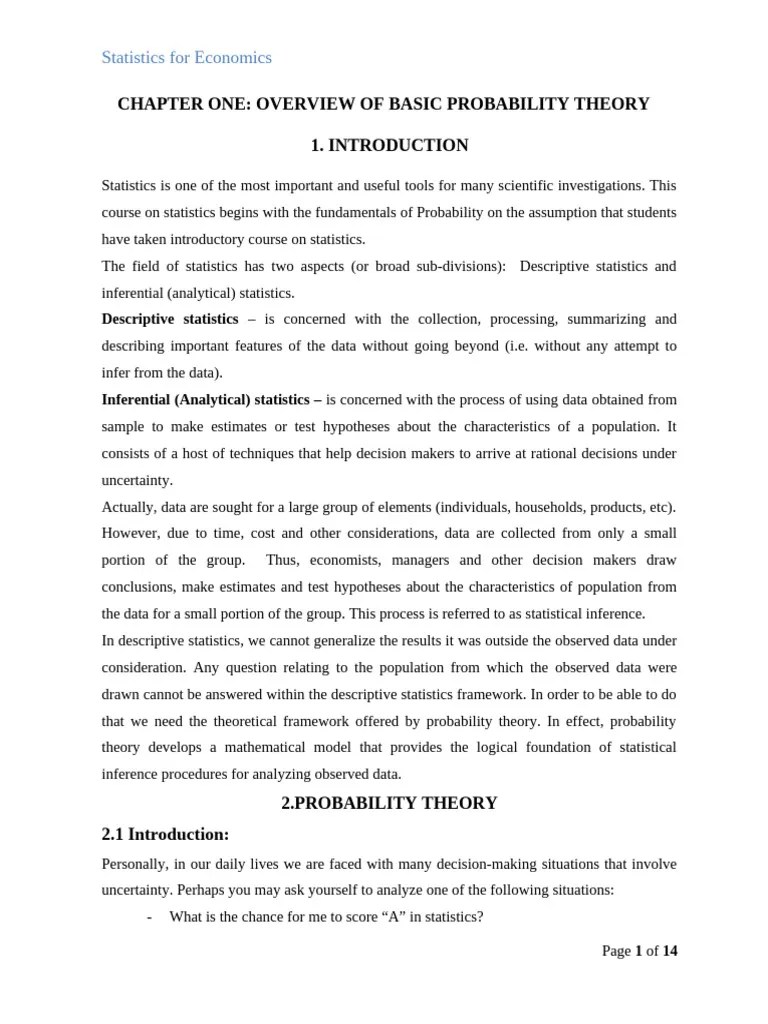 Ch 1 Overview Of Basic Probability Theory 1 Pdf Statistical