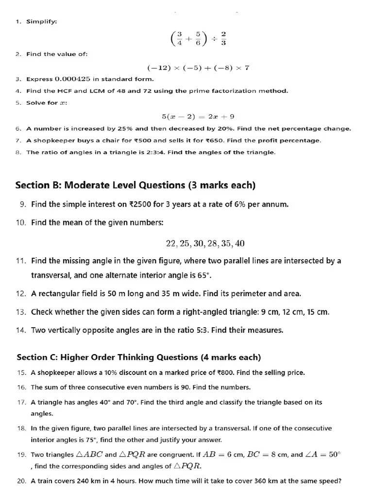 Maths Test Pdf