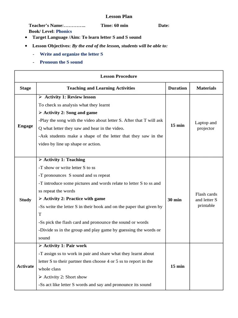 Lesson Plan Esa Template Pdf