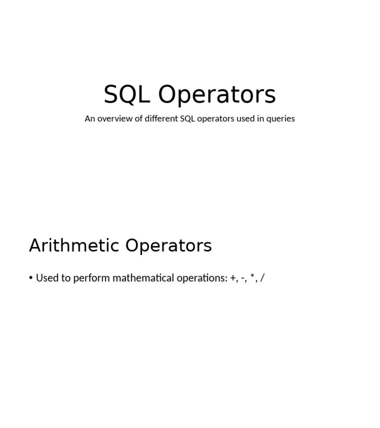 Sql Operators Presentation Pdf