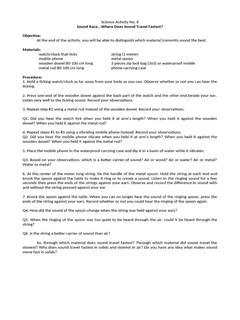 Science Activity Module 5 Unit 1 Pdf Sound Acoustics