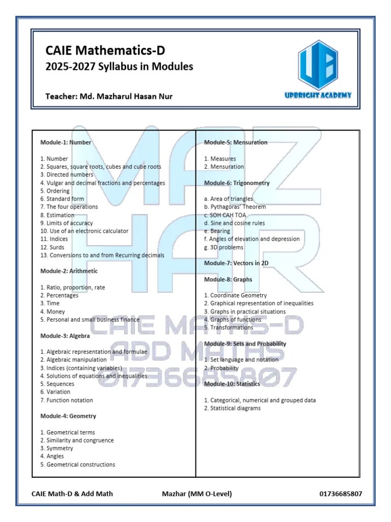 Caie Math D Syllabus 2025 Overview Pdf Geometry Algebra
