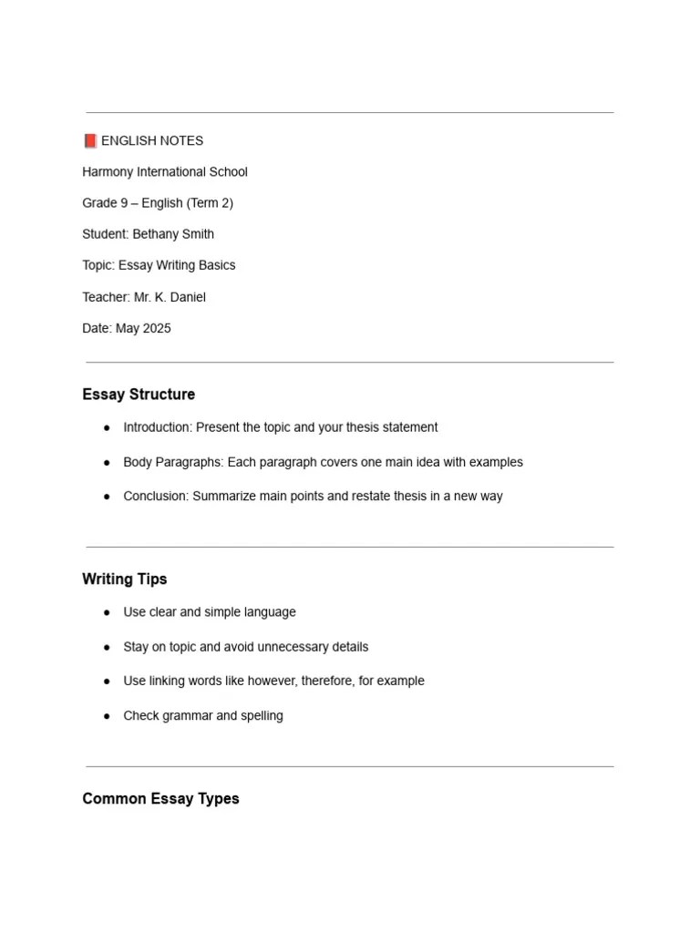 Grade 9 Essay Writing Guide Pdf