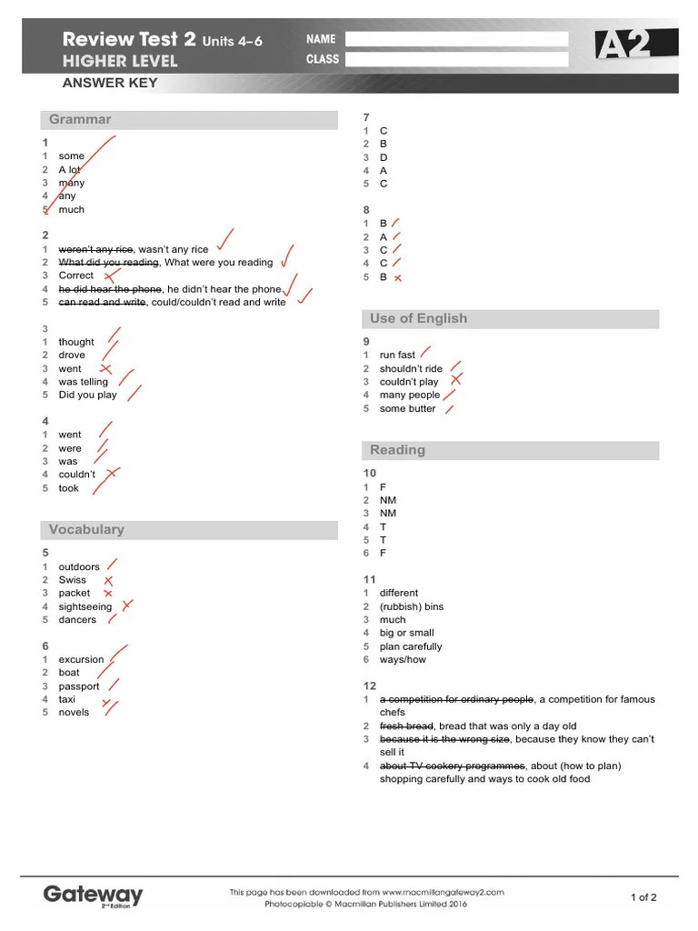 A2 Review Test 2 Answer Key Higher Pdf Linguistics Human