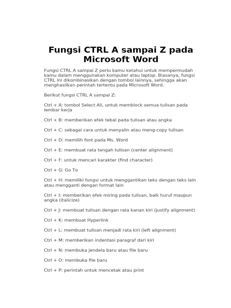 Fungsi Shortcut Ctrl Di Word Pdf