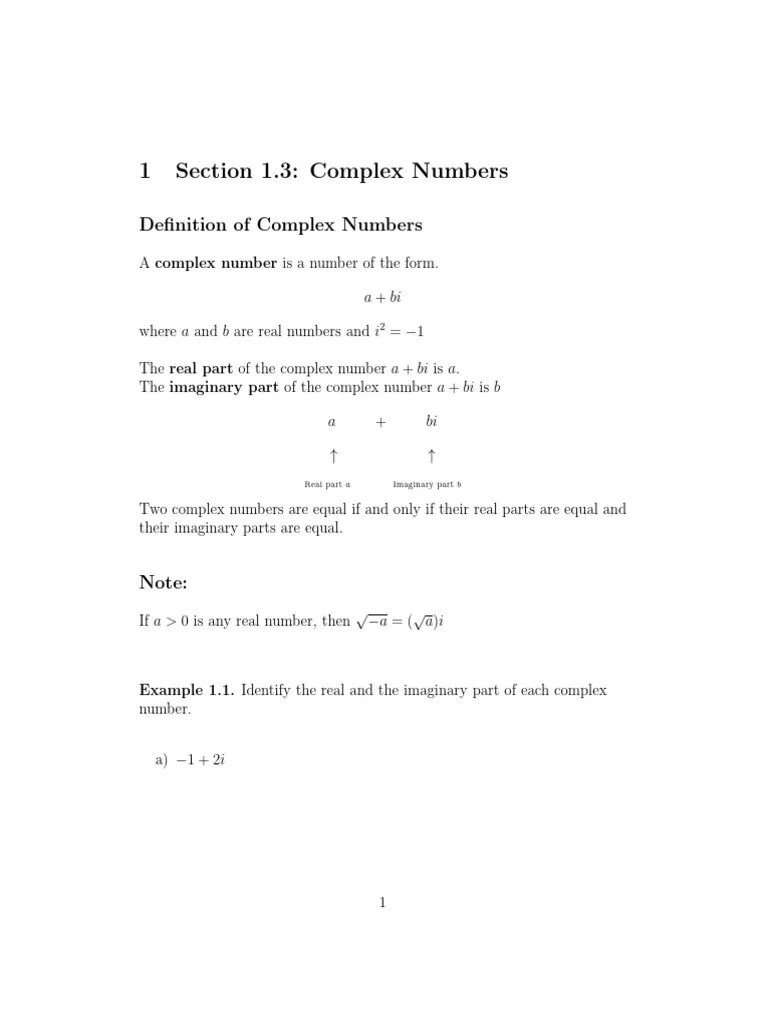 Section1 3 Complex Numbers Pdf