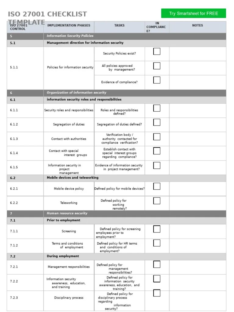 Ic Iso 27001 Checklist 10838 Pdf Pdf Information Security Access