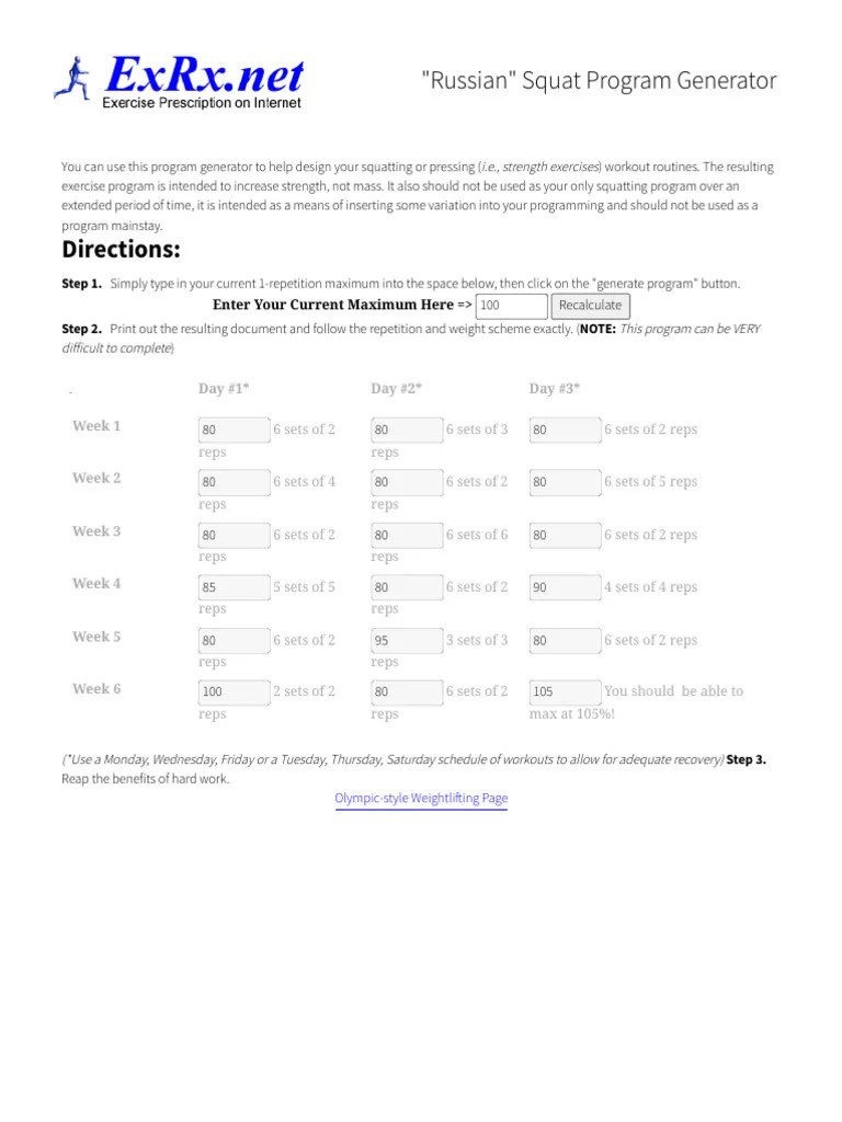 Russian Squat Program Pdf