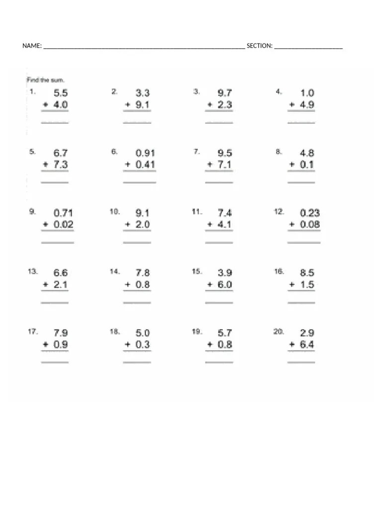 Adding Decimals Pdf