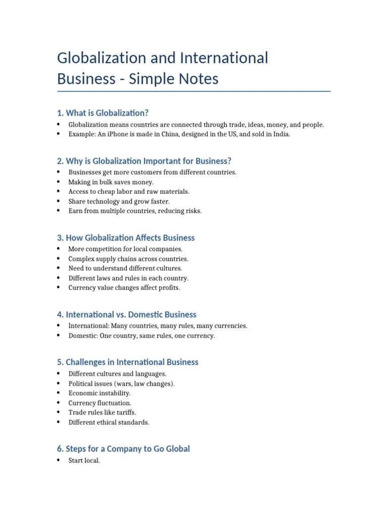 Globalization International Business Notes Pdf