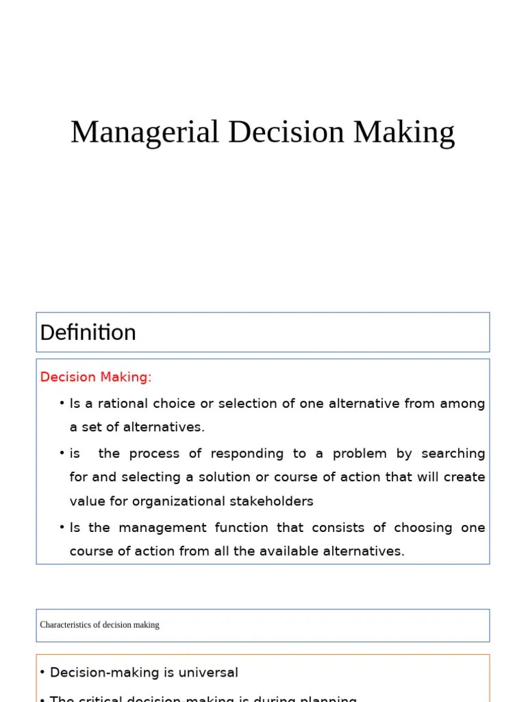 Managerial Decision Making Pdf Decision Making Risk