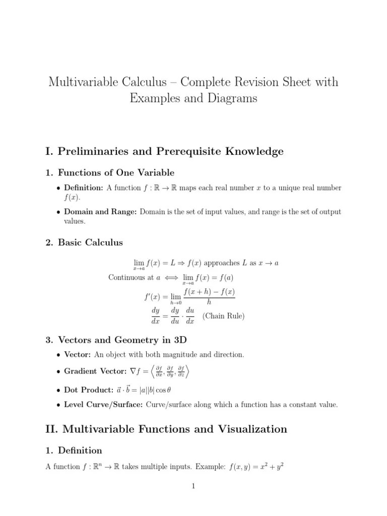 Multivariable Calculus Pdf Function Mathematics Multivariable