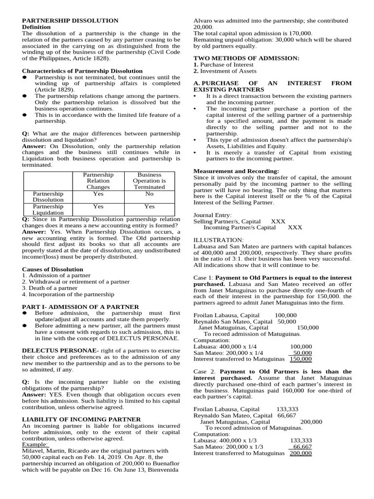 Understanding Partnership Dissolution Pdf Partnership Financial