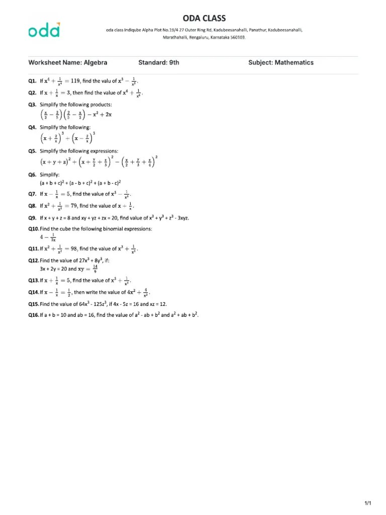 Algebra Identities Ws Pdf