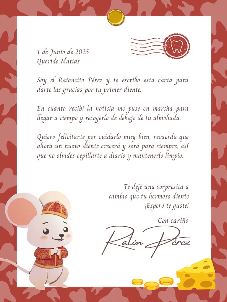 Documento A4 Carta Del Raton Perez Ilustrado Rojo 20250601 204705