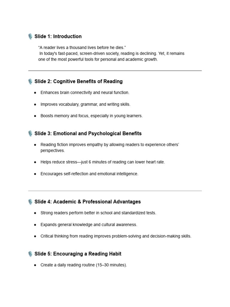 Presentation Script The Importance Of Reading Pdf