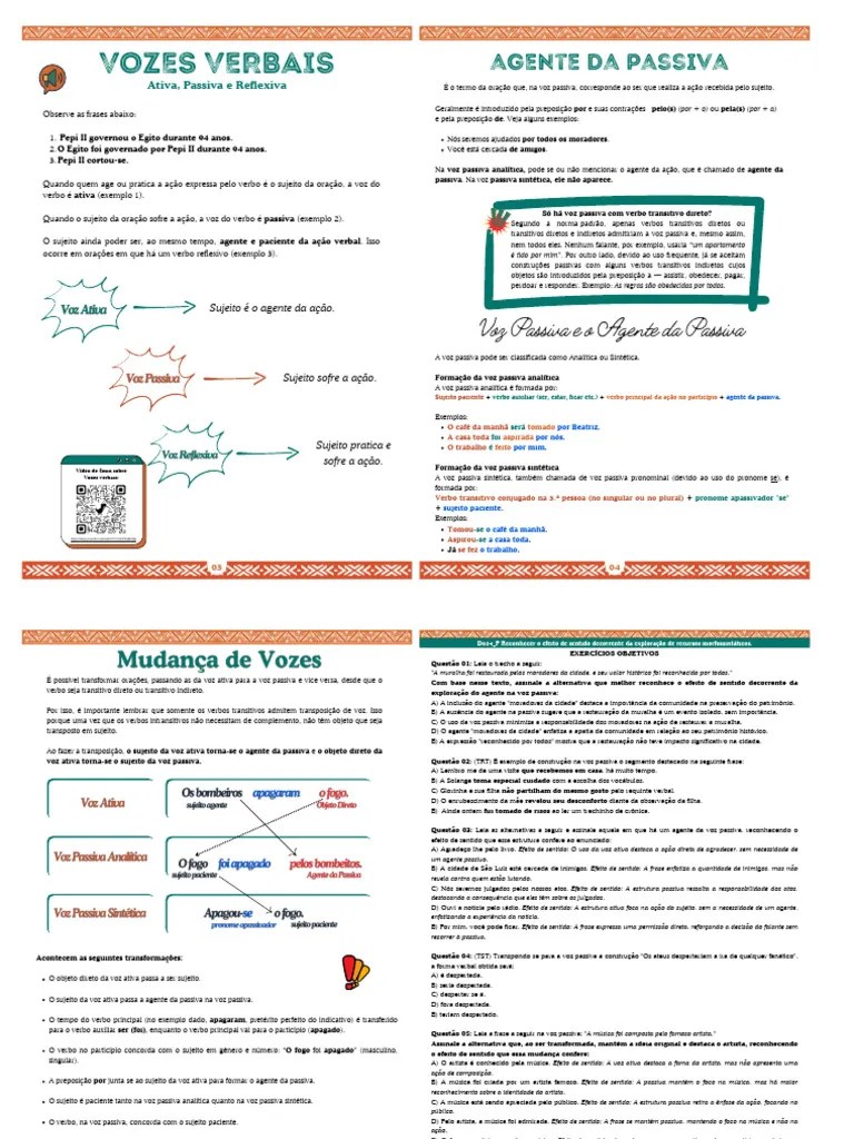 Vozes Verbais Exercícios Pdf Assunto Gramática Gramática