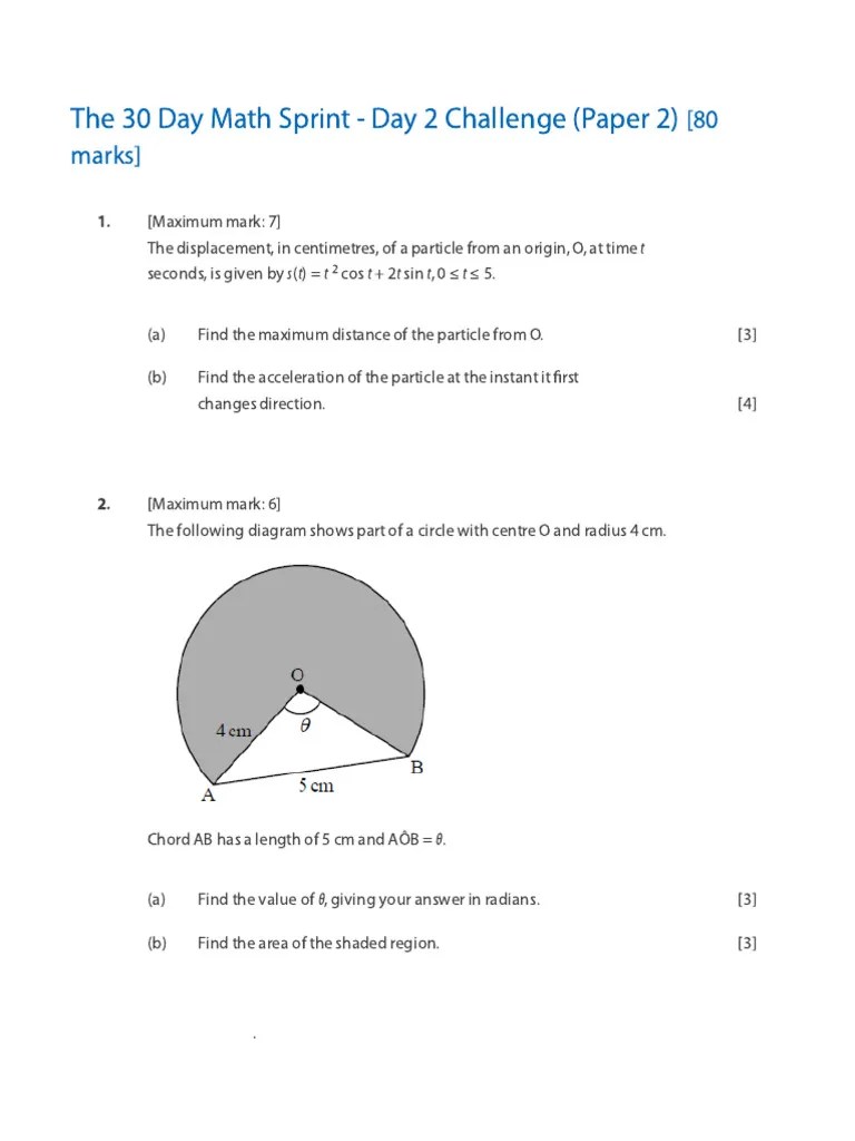 The 30 Day Math Sprint Day 2 Challenge Paper 2 Pdf
