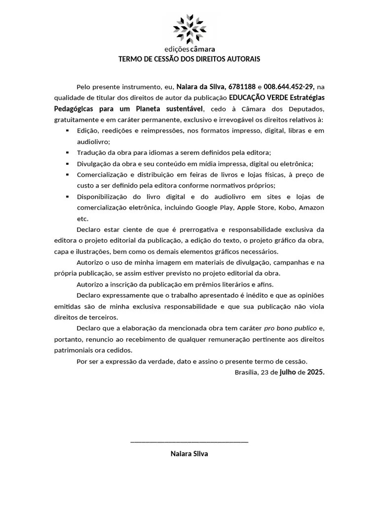 Termo De Cessão Dos Direitos Autorais 2025 Pdf