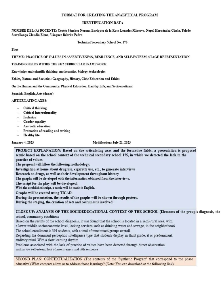 Analytical Program For First Year Of Secondary School Pdf Thought