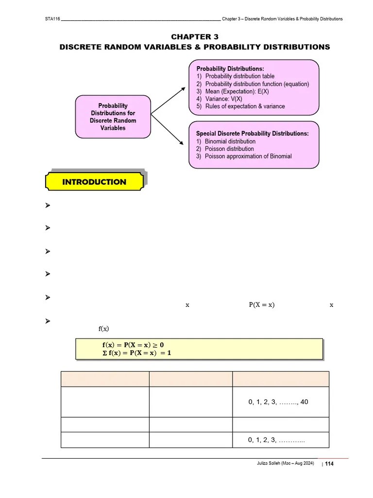Sta116 Chapter 3 Discrete Random Variable Probability Distribution