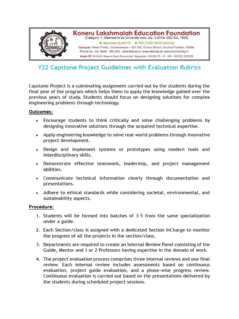 Y22 Capstone Project Guidelines Evaluation Rubrics Pdf Evaluation