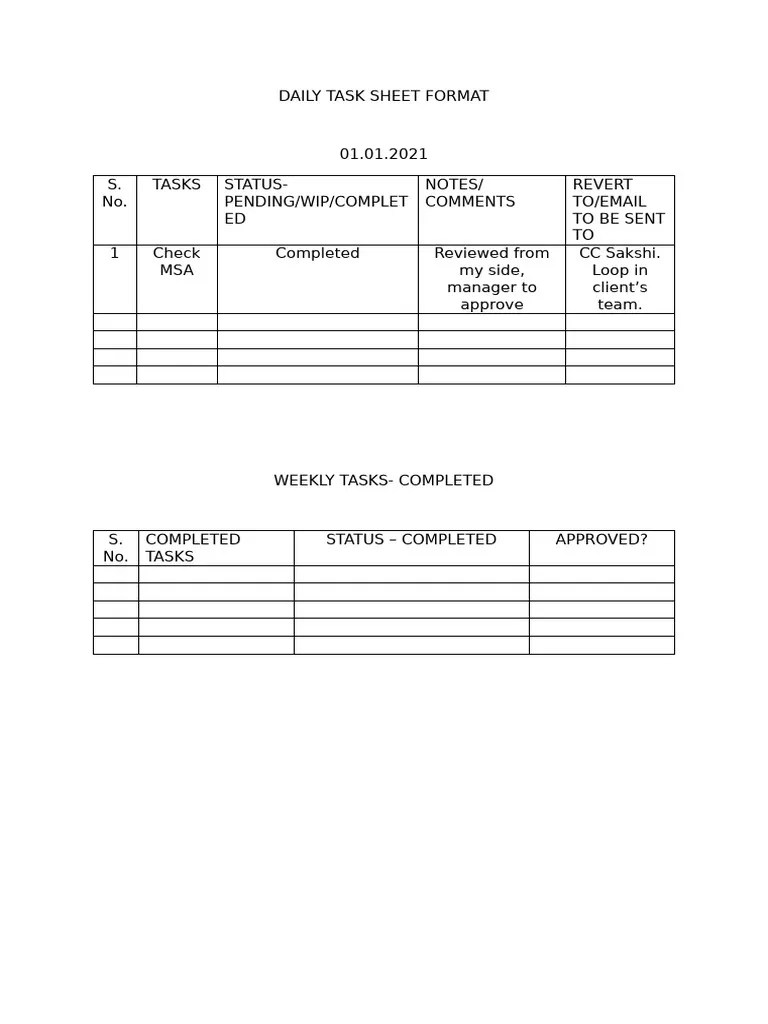 Task Sheet Format Pdf