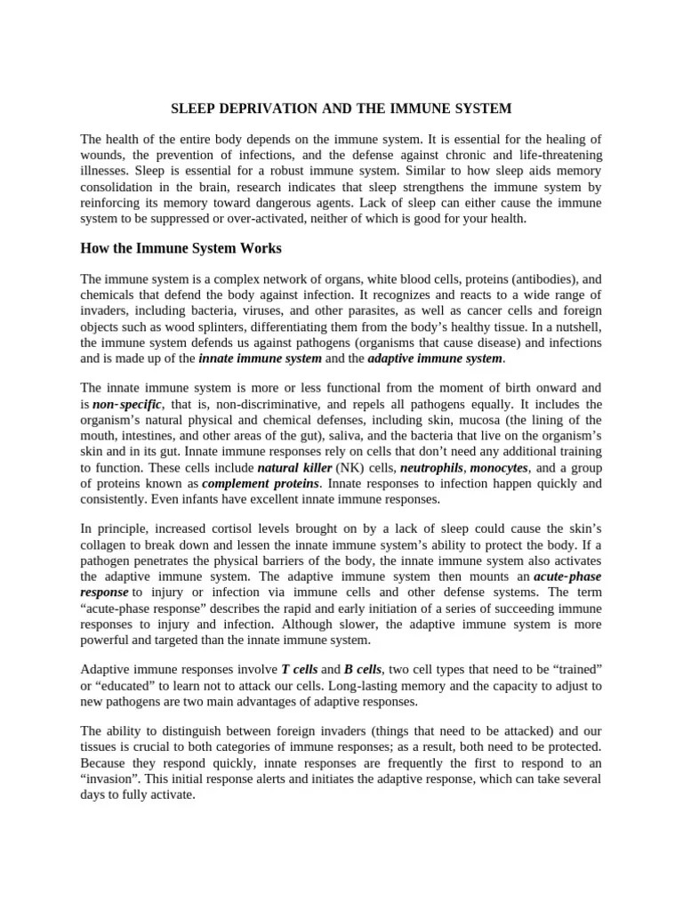Sleep Deprivation And The Immune System Pdf Immune System T Cell