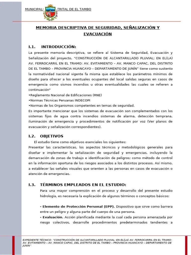 Memoria De Seguridad Y Señalizacion Pdf Temblores Riesgo