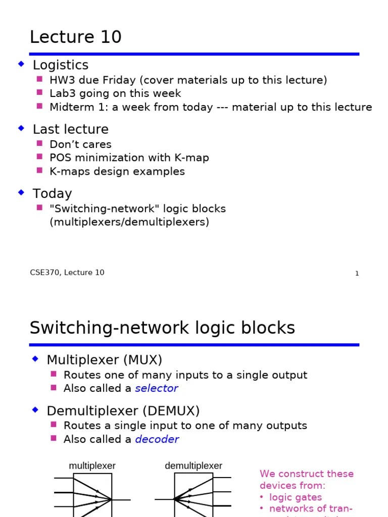 Lec10 Multiplexers Pdf Computer Engineering Multiplexing