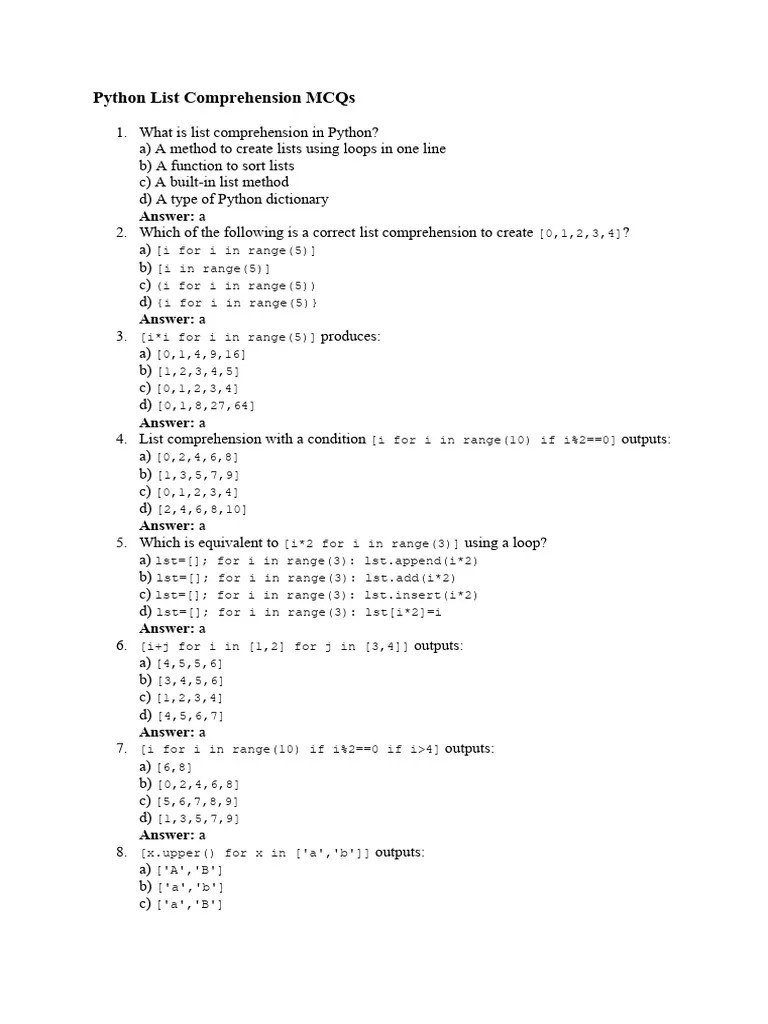 Python List Comprehension Mcqs Pdf Chess Theory Chess