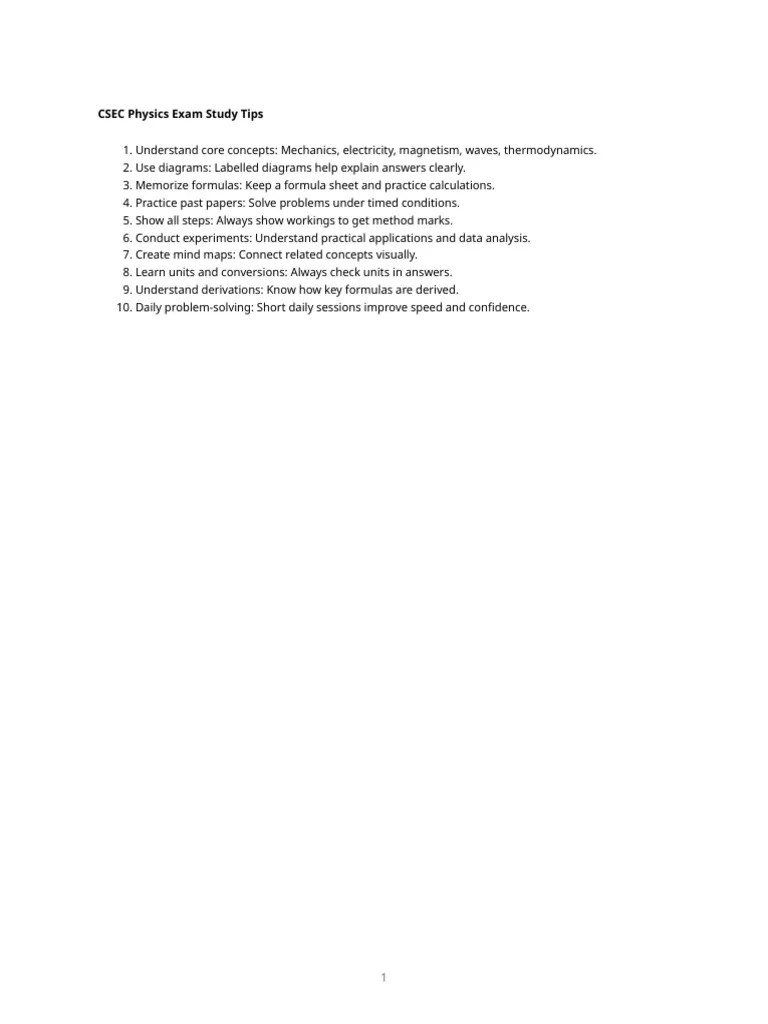 Csec Physics Study Tips Pdf
