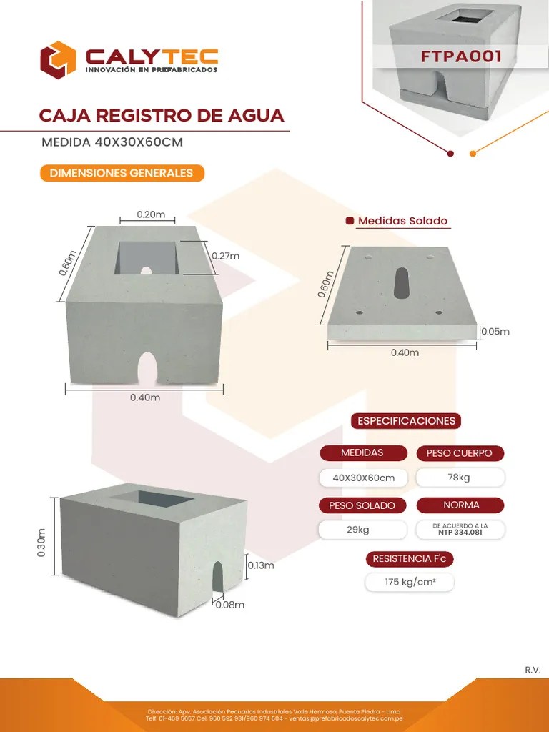 Caja Registro De Agua Prefabricada 40x30x60cm Pdf
