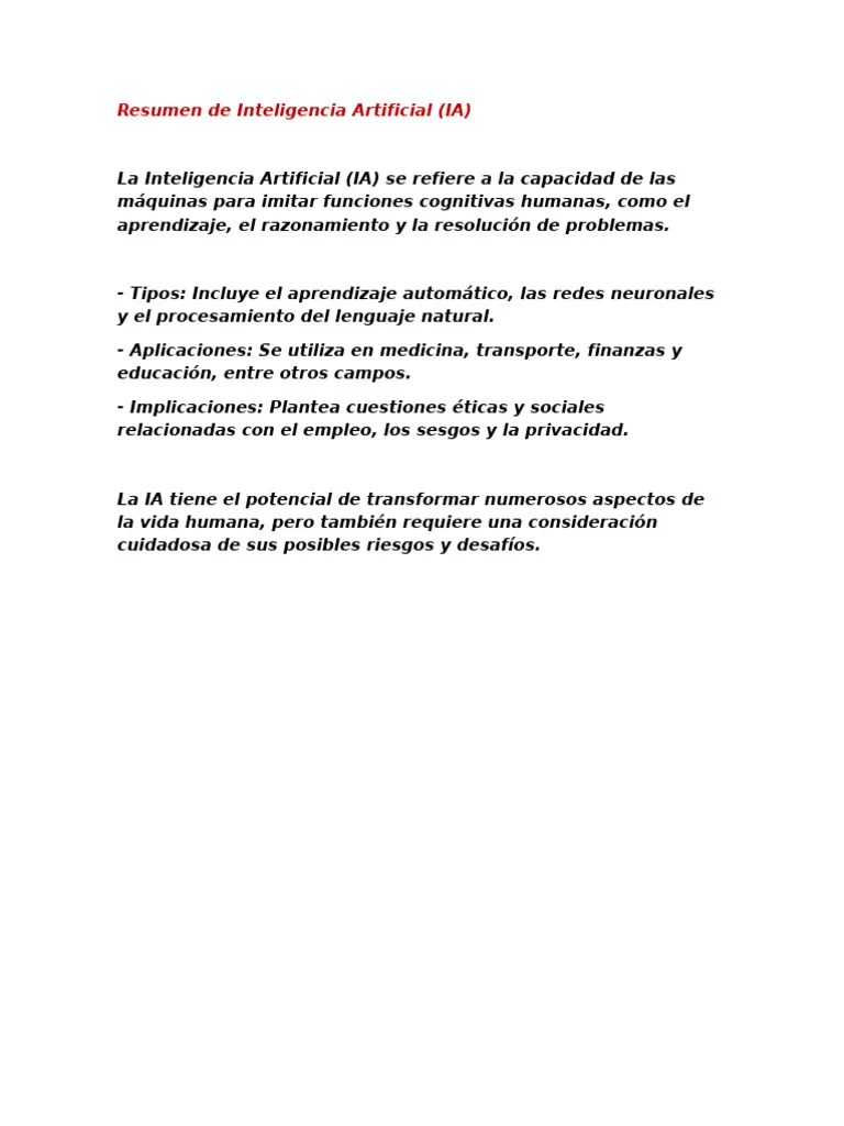 Resumen De Inteligencia Artificial Ia Pdf