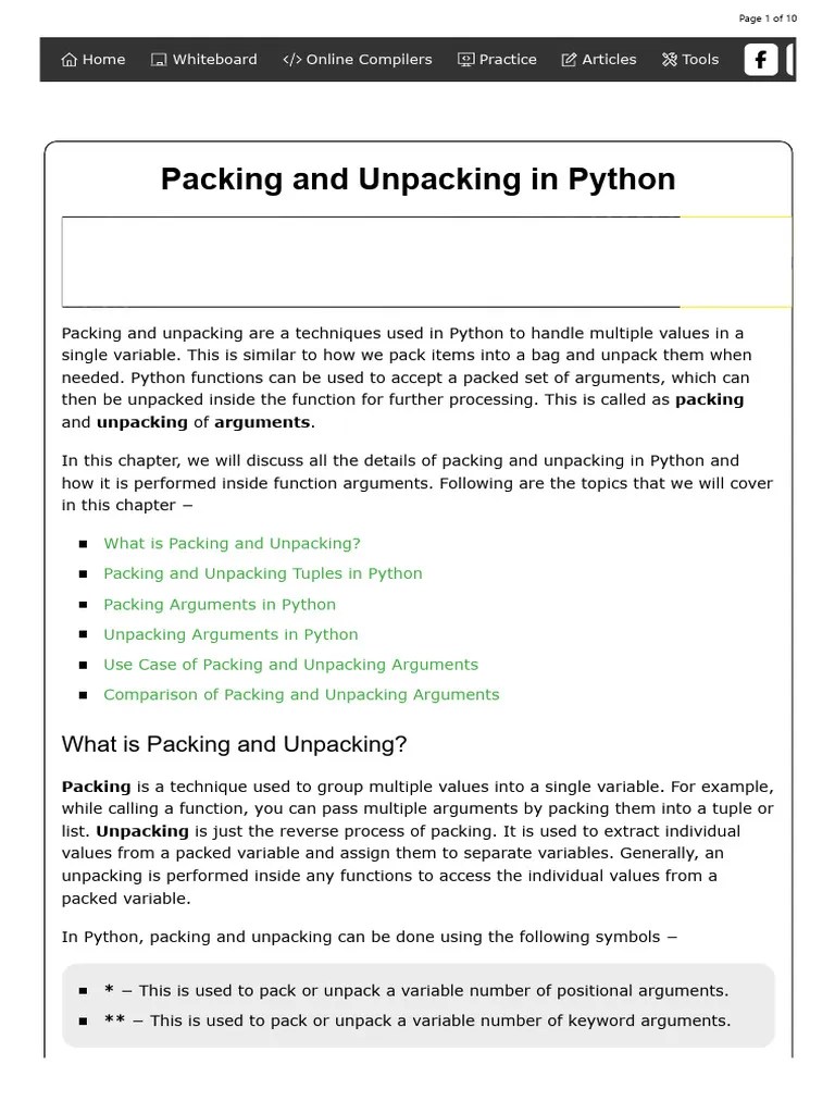 Packing And Unpacking In Python Pdf Parameter Computer Programming