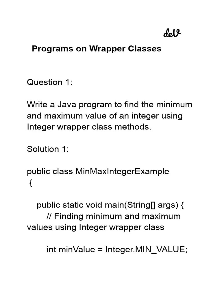 Programs On Wrapper Classes Dev Pdf Integer Computer Science