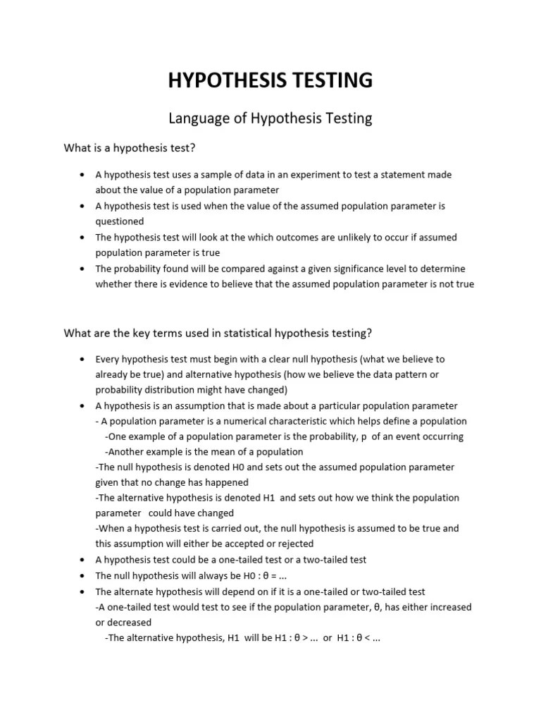 Hypothesis Testing Notes Pdf Hypothesis Statistical Significance