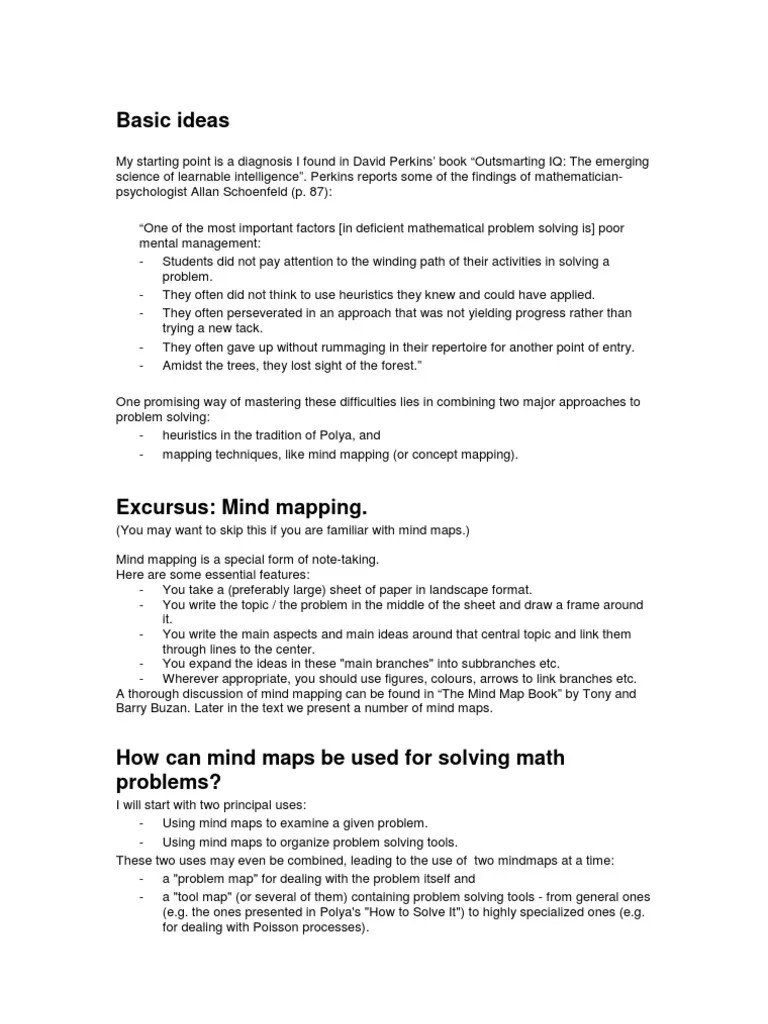 Mind Mapping For Math Problem Solving Pdf Prime Number Teaching