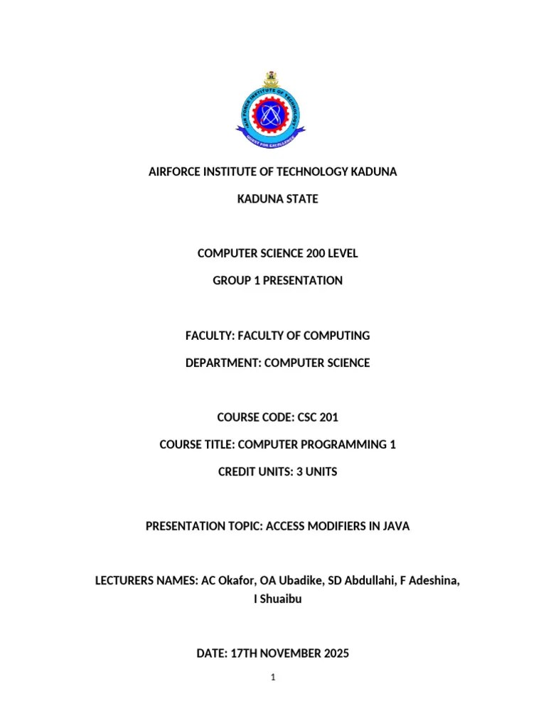 Csc 201 Java Access Modifiers Group 1 Computer Science Dept Pdf