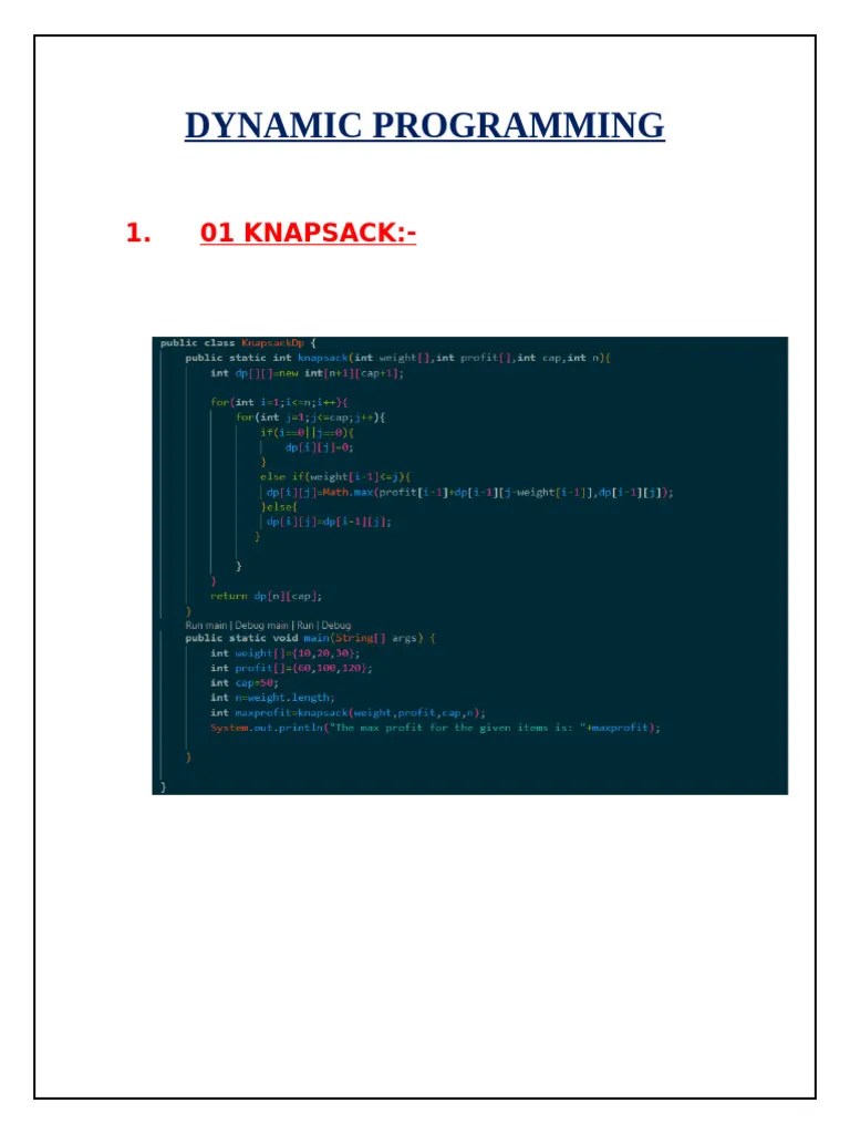 Dynamic Programming 1 01 Knapsack Pdf