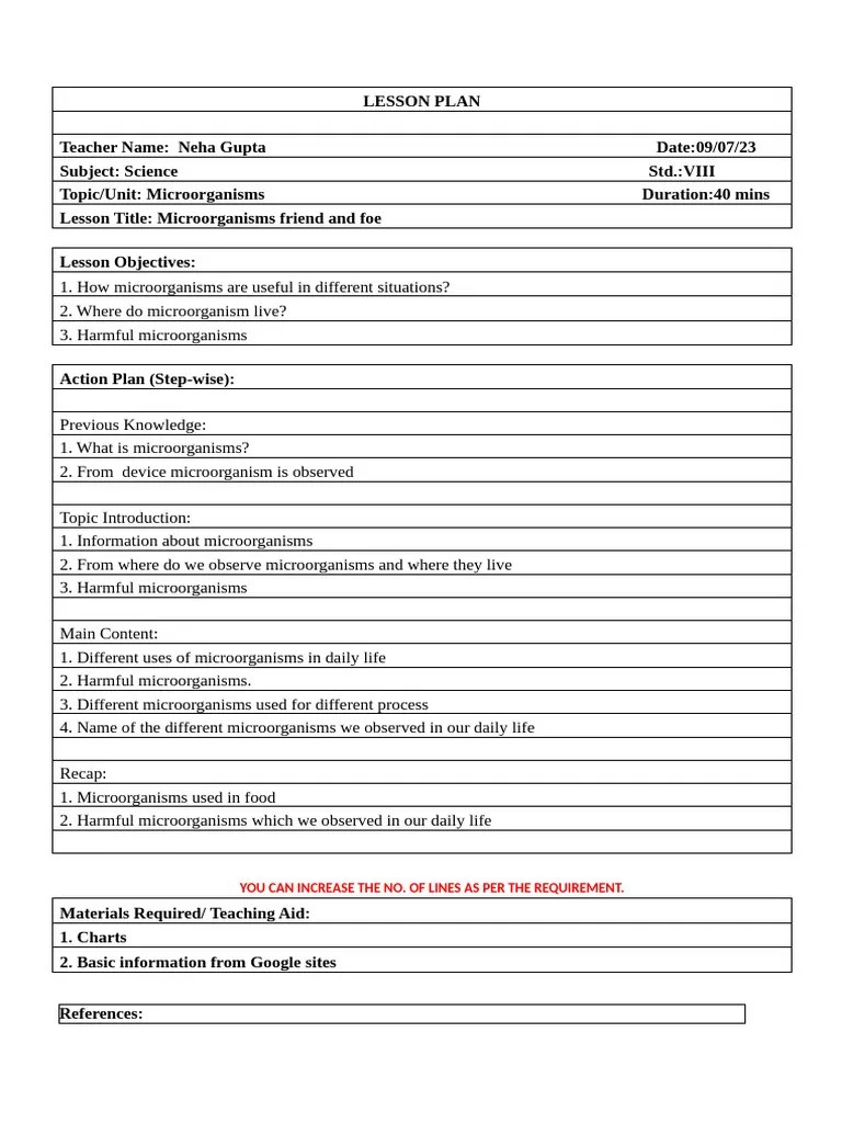 8 Science Lesson Plan Pdf